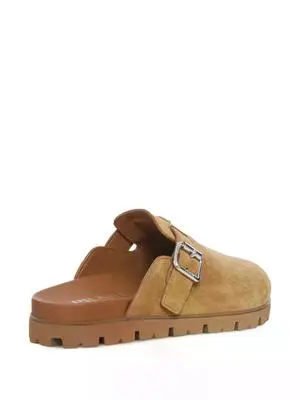 Prada Suede Logo Plaque Mules
