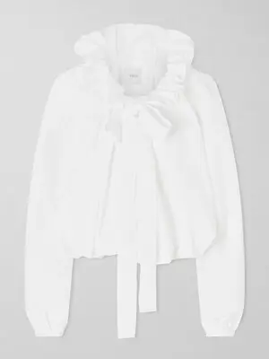PATOU Tie-detailed Ruffled Cotton-poplin Blouse - White