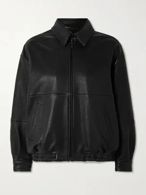 Nour Hammour Doran Paneled Textured Leather Bomber Jacket - Black