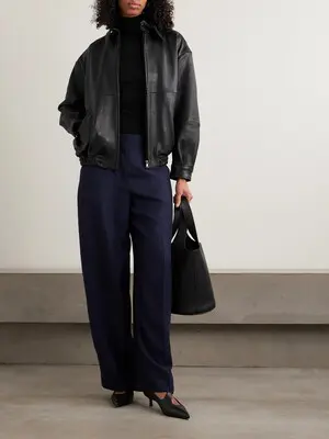 Nour Hammour Doran Paneled Textured Leather Bomber Jacket