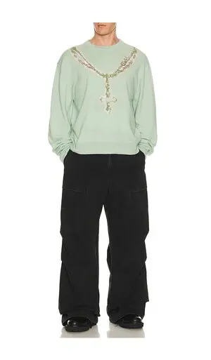 We11Done Pearl Logo Necklace Print Pullover