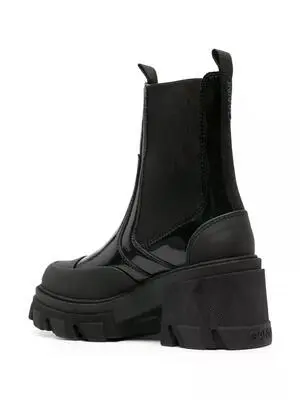 GANNI Patent Finish Chunky Block Heel Boots