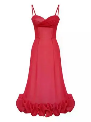 POST MERIDIEM Draped Bodice Sweetheart Neckline Flounced Hem Midi Dress