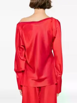 DANAME Asymmetric Neck Top With Buttoned Cuffs