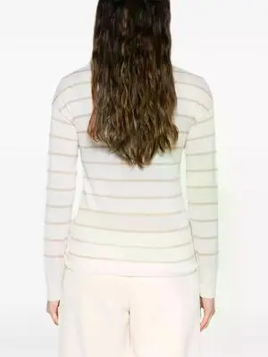 Max Mara Striped Round Neck Long Sleeve Top - Neutrals