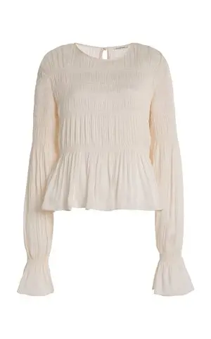 BY MALENE BIRGER Ovas' Smocked Satin Blouse - Off-white