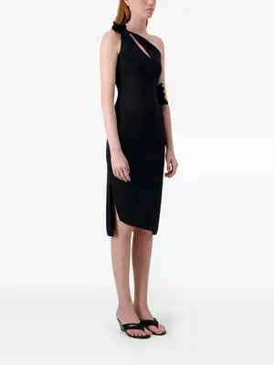 Coperni Asymmetric Mini Flower Dress - Black