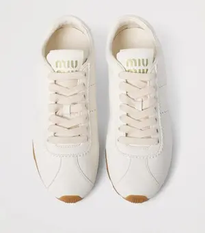 Miu Miu Nappa Leather Plume Sneakers - Neutral