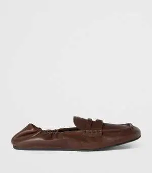 Miu Miu Nappa Leather Ruched Loafers - Brown