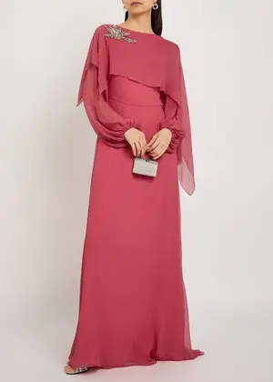 Erdem Cape-effect Silk Georgette Maxi Dress