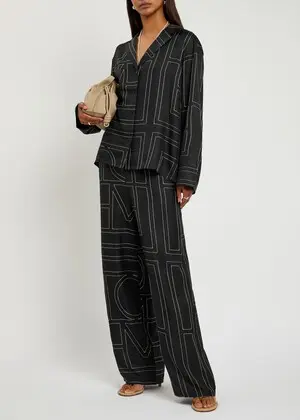 TOTEME Logo-embroidered Silk-satin Trousers - Black
