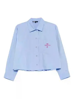 Maje Cropped Cotton Blend Shirt With Embroidered Pocket