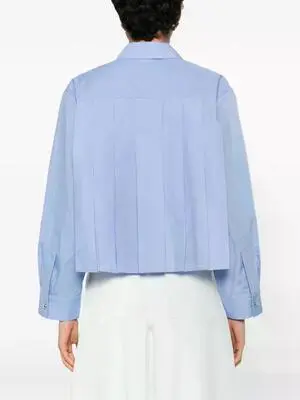 Maje Cropped Cotton Blend Shirt With Embroidered Pocket
