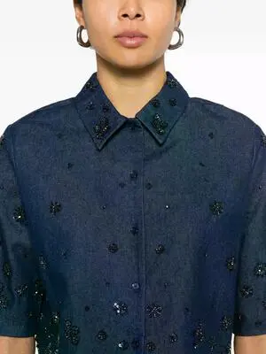 Maje Embellished Cropped Denim Shirt - Blue