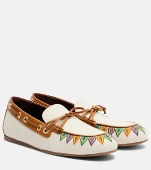 Etro Embroidered Canvas Boat Shoes - Beige