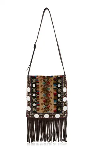Valentino Garavani Embellished Fringed Crossbody Bag - Brown