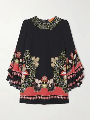 La DoubleJ Friday Ruffled Printed Crepe Mini Dress