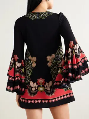 La DoubleJ Friday Ruffled Printed Crepe Mini Dress