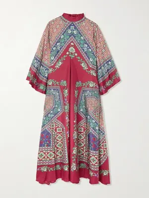 La DoubleJ Magnifico Printed Silk Maxi Dress - Red