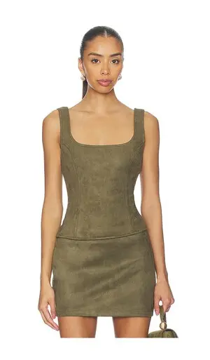 Superdown Faux Suede Square Neck Tank - Olive