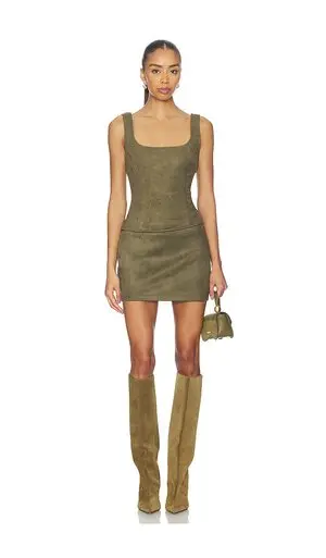Superdown Faux Suede Square Neck Tank - Olive
