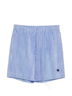 MSGM Striped Shorts With Logo Patch - Blue