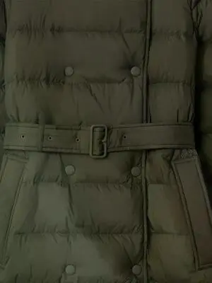 Burberry Hooded Double-breasted Puffer Coat With Belt - Green
