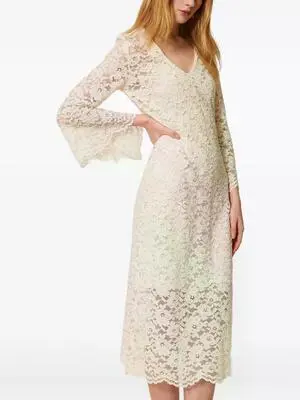 TWINSET Lace Flared Midi Dress - Neutrals