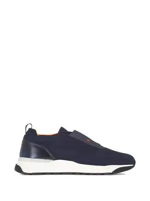 Santoni Navy Lace-up Sneakers With Orange Trims