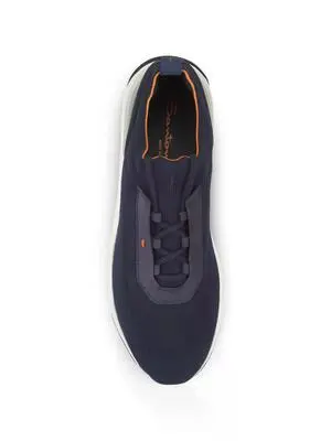 Santoni Navy Lace-up Sneakers With Orange Trims