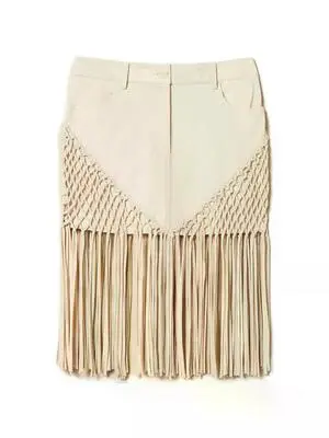 TWINSET Bull Denim Mini Skirt With Fringes