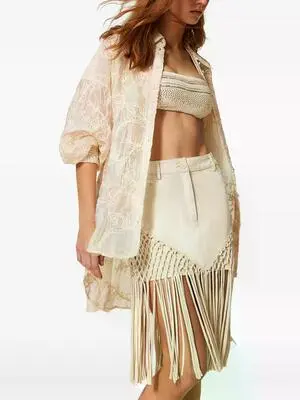 TWINSET Bull Denim Mini Skirt With Fringes