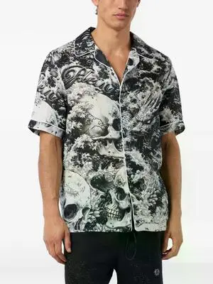 Philipp Plein Skull Dragon Print Bowling Shirt - Black