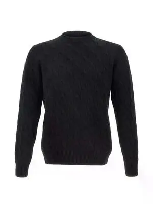 FILIPPO DE LAURENTIIS Cable Knit Ribbed Crew Neck Sweater - Black