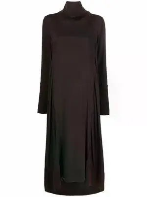 Kristensen Du Nord Draped Long-sleeve Midi Dress - Brown