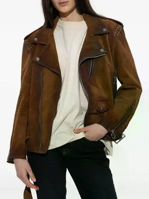 GOLDEN GOOSE Belted Leather Jacket With Eyelet Detailing