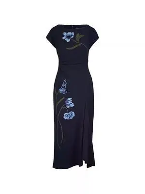 Lela Rose Navy Floral Slit Dress