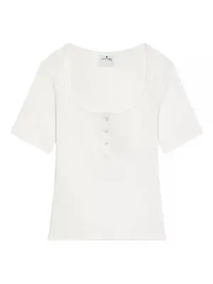 COURREGES Ribbed Knit Buttoned T-shirt - White