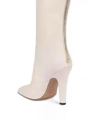 Paris Texas Elsa Pointed Toe Zip Up Cone Heel Boots - Neutrals