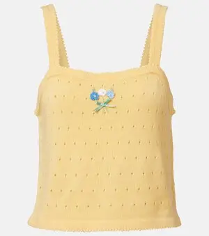 Rixo Perla Embroidered Pointelle Wool Tank Top - Yellow