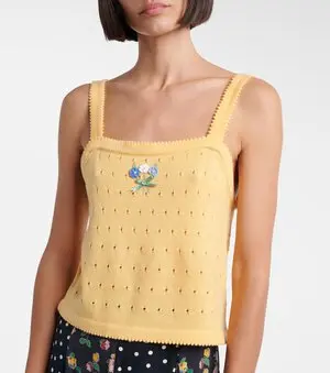 Rixo Perla Embroidered Pointelle Wool Tank Top - Yellow