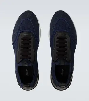 Brioni Knitted Sneakers With Leather Trim