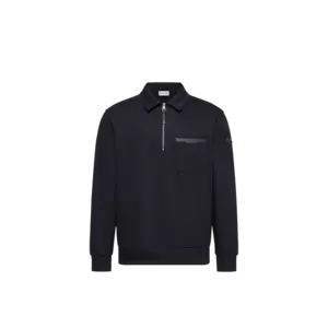 Moncler Half-zip Sweatshirt With Leather Accents - Blue