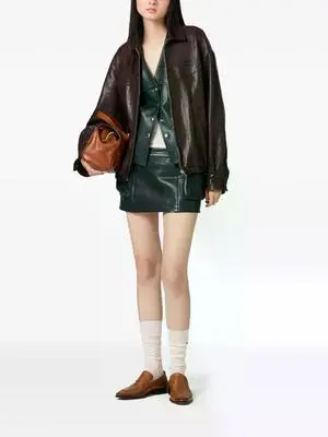Miu Miu Leather Blouson Jacket With Textured Finish