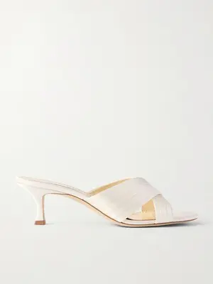 Manolo Blahnik Viera 50 Satin Mules - White