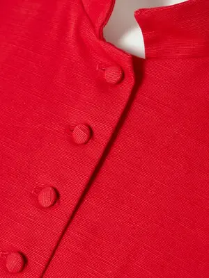 DESTREE Textured Cotton Midi Dress With Button Detail - Red