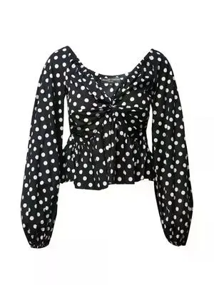 Caroline Constas Polka Dot V-neck Blouse - Black