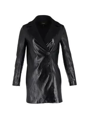 Maje Double-breasted Leather Coat - Black