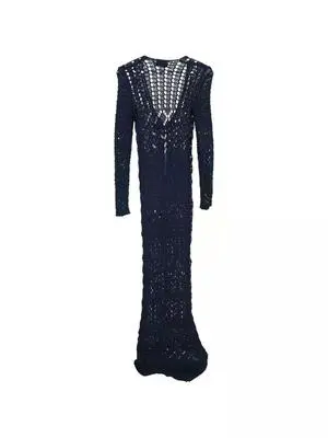 Emilio Pucci Crochet V-neck Long Sleeve Maxi Dress