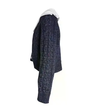GANNI Cable-knit Poplin Collar Cardigan